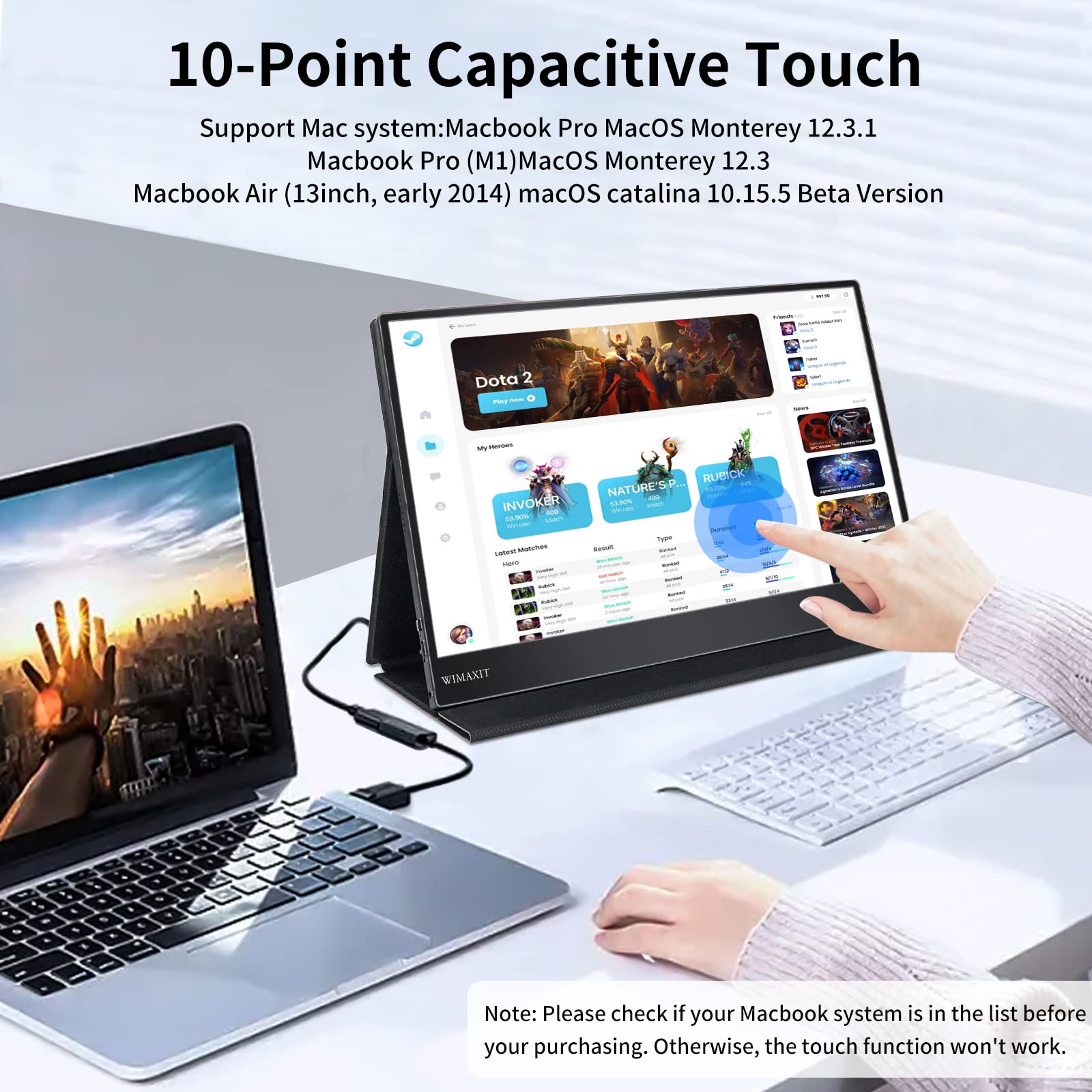 WIMAXIT Portable Monitor 15.6inch Compatible for MacBook Macos,Windows OS Touch Functions HDR IPS Non-Glare Laptop PC Monitor