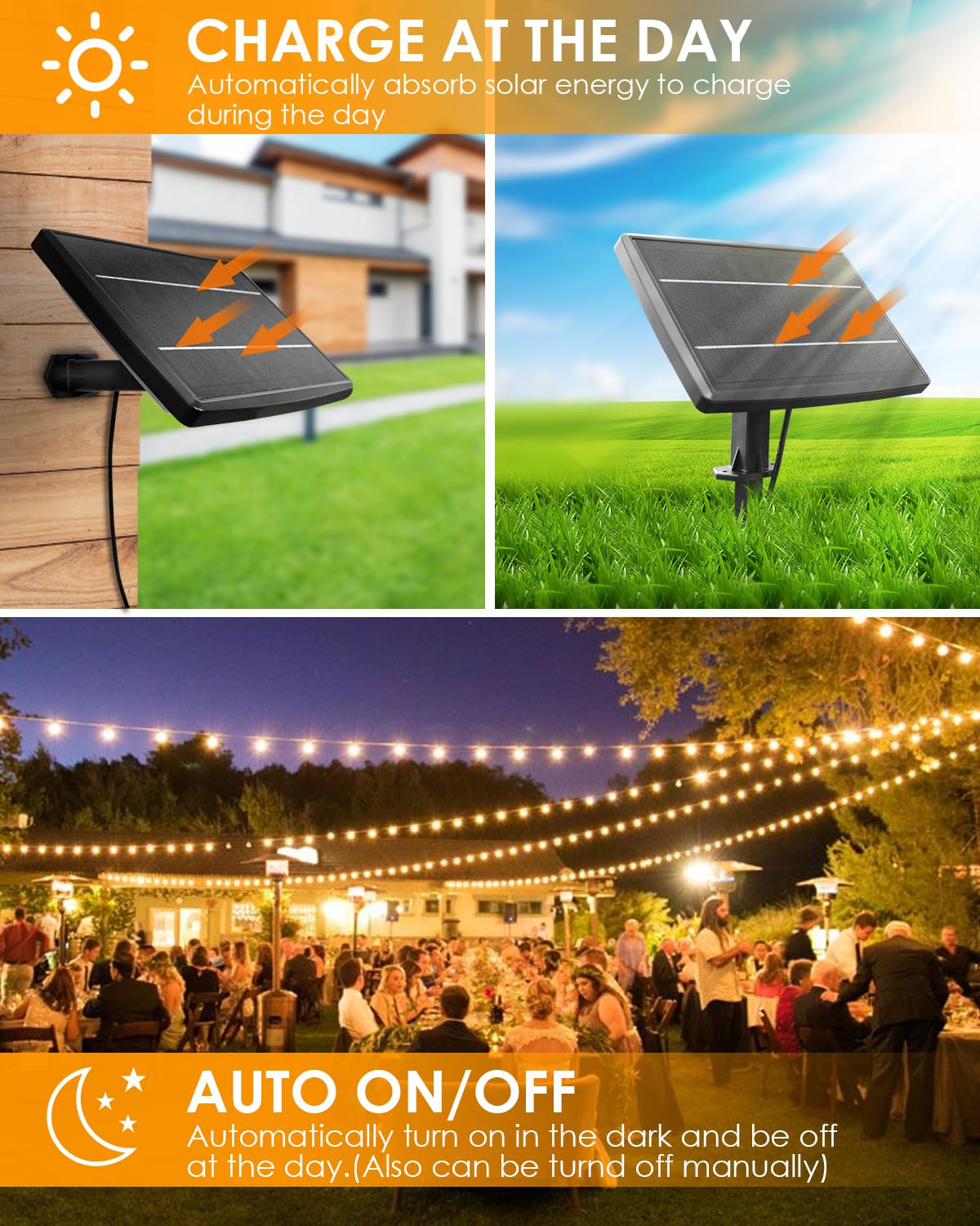 Svater Solar String Lights Outdoor, 100FT ST38 Patio Lights with 52 Shatterproof LED Bulbs(2 Spare), Waterproof Plastic Solar Powered Hanging Lights String for Outside Backyard, Garden, Pergola