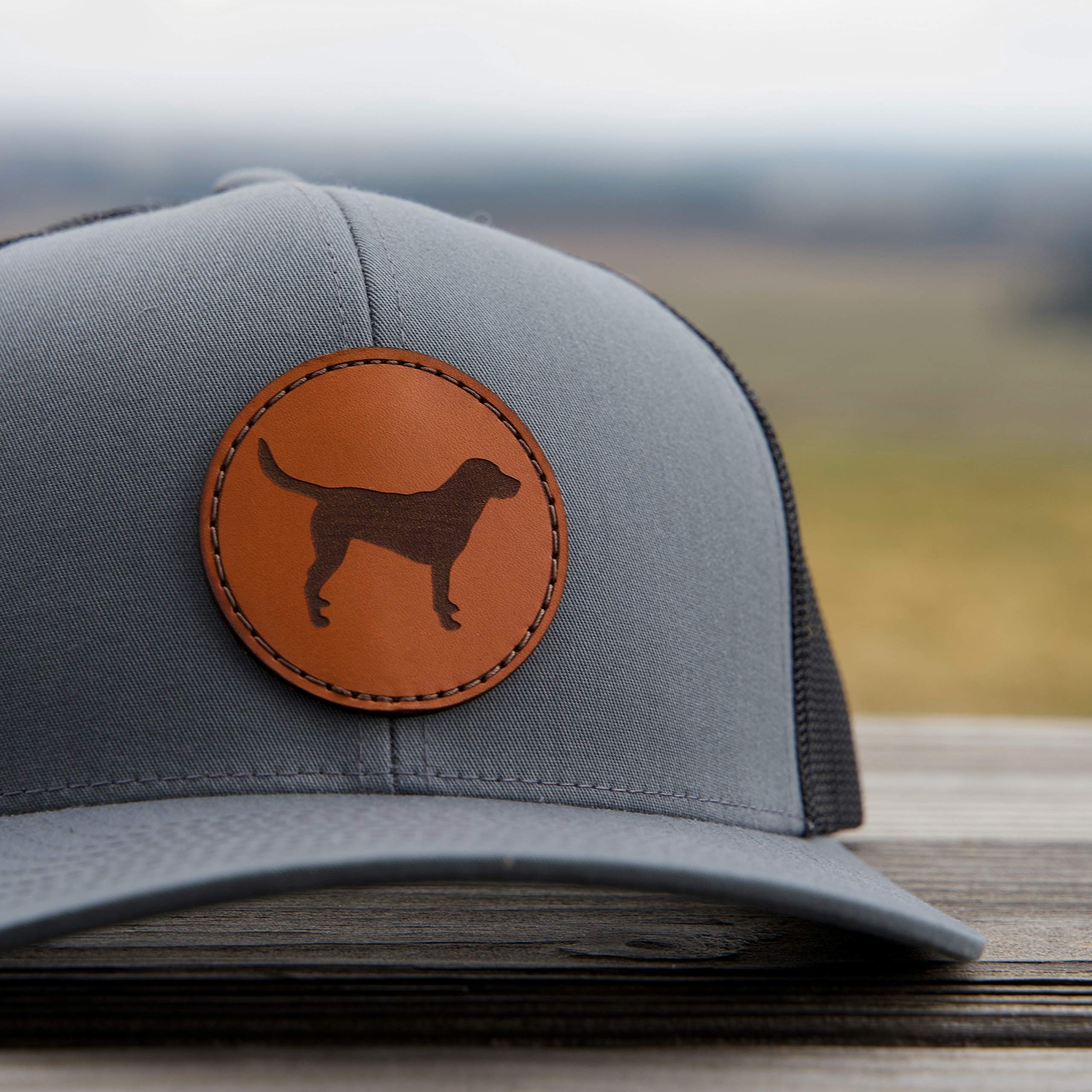 Palouse Prairie Lab Labrador Retriever Leather Patch Hat | lab, Chocolate lab, Gift | Lab Trucker Hat | Baseball Hat,Grey Front Black Mesh,One Size