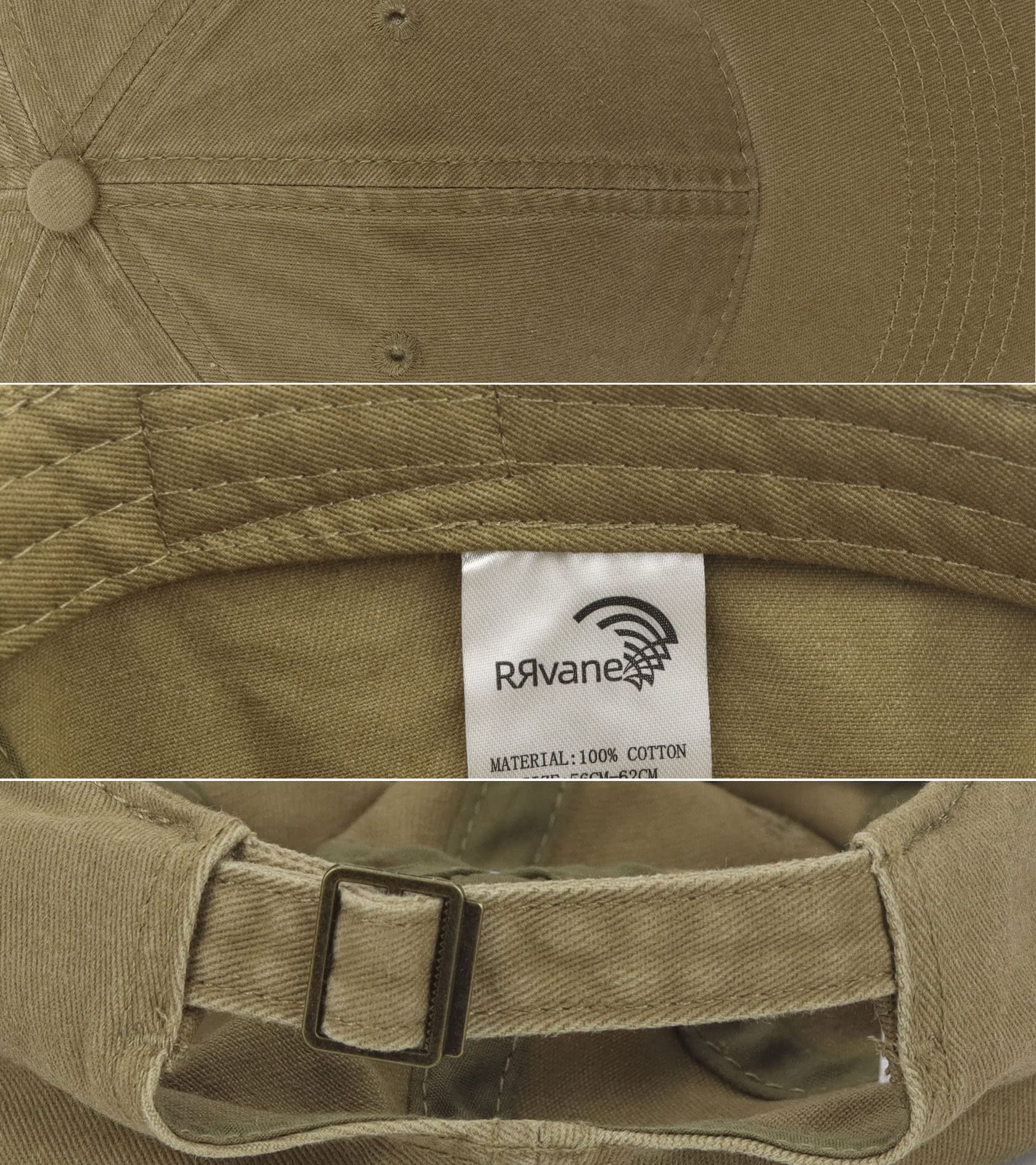 RRvane Classic Cotton Baseball Cap, Unstructured Adjustable Dad hat with Vintage Washed (Khaki)