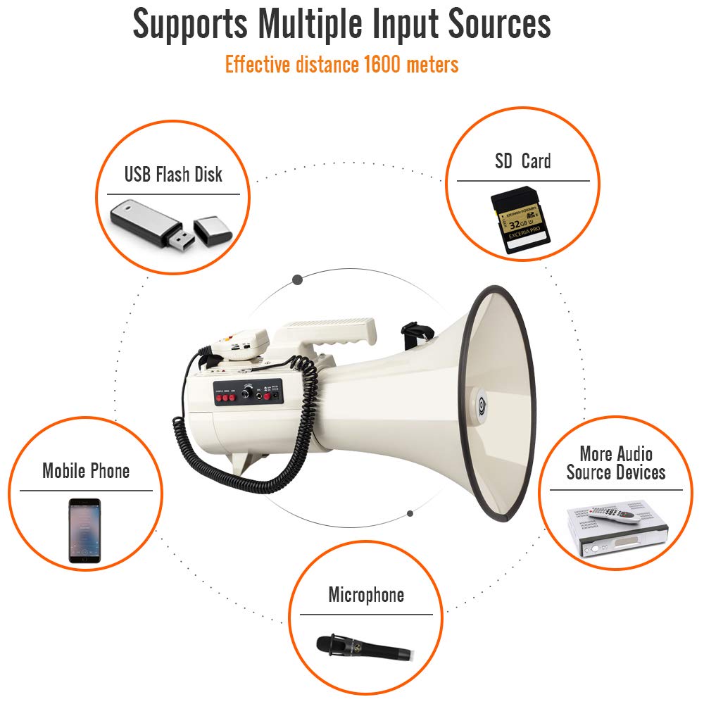 My Mealivos 75 W 2000 Professional Yard Sound Range Heavy PA Bullhorn Megaphone Speaker, Adjustable Volume, Loud Hand Held Megaphone, Outdoor Activities, Coaching, Football, Baseball, Hockey(Ivory)