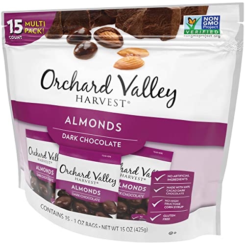 Orchard Valley Harvest Dark Chocolate Almonds, 1 Ounce Bags (Pack of 15), Gluten Free, Non-GMO, No Artificial Ingredients