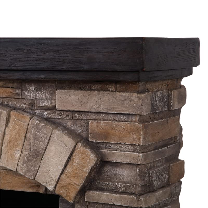 Liviland 36" Farmhouse Ceramic Magnesium Oxide Freestanding Electric Fireplace with 4 Flickering Flame Effect Settings, Remote and Touch Control, in Tan Finish