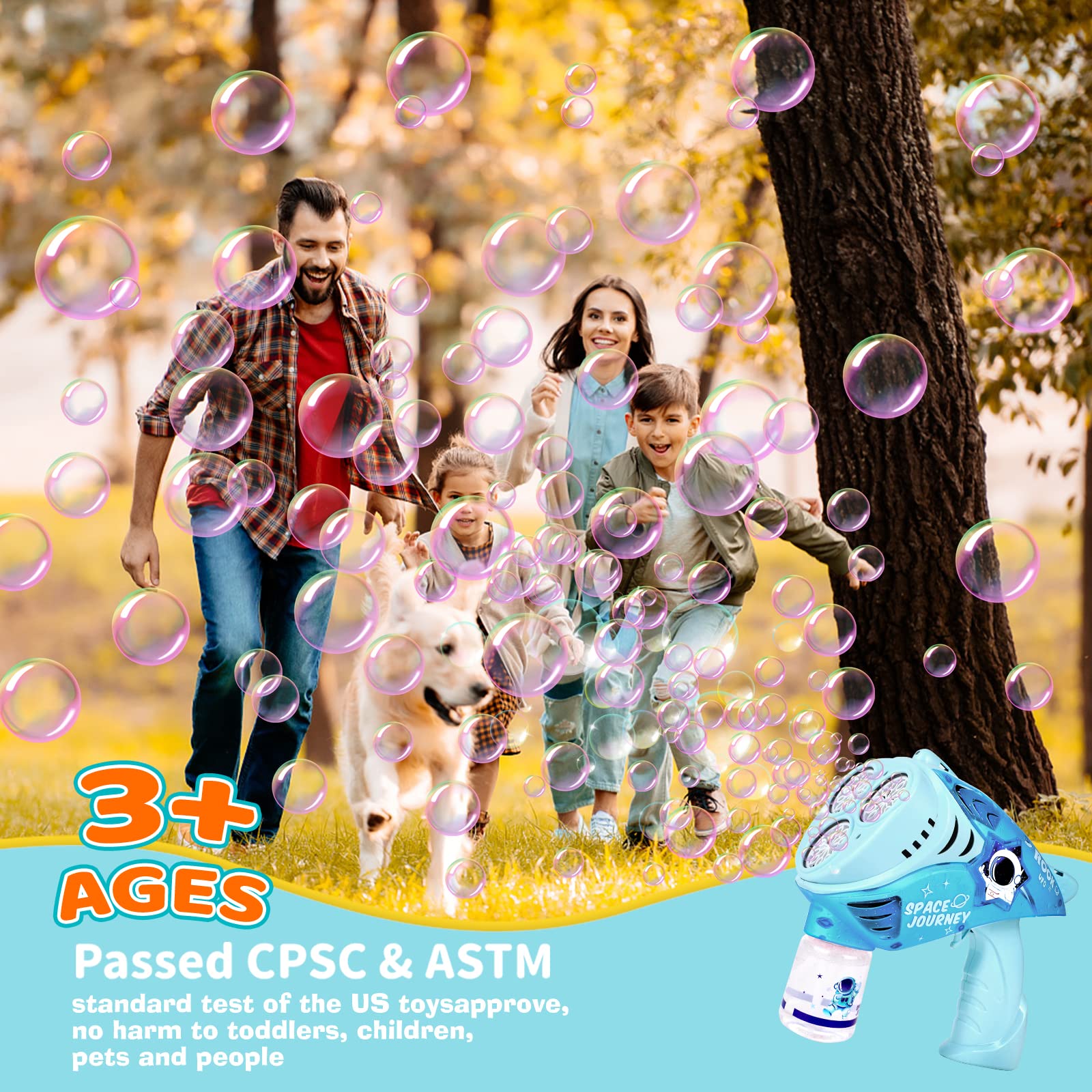 Rotokas Space Bubble Gun Automatic Bubble Machine - 10000+ Bubbles in 1 Minute - Durable Bubble Maker with LED Lights - 360-Degree Leak-Proof - Rechargeable Bubble Blower Sets for Kid and Adult - Blue