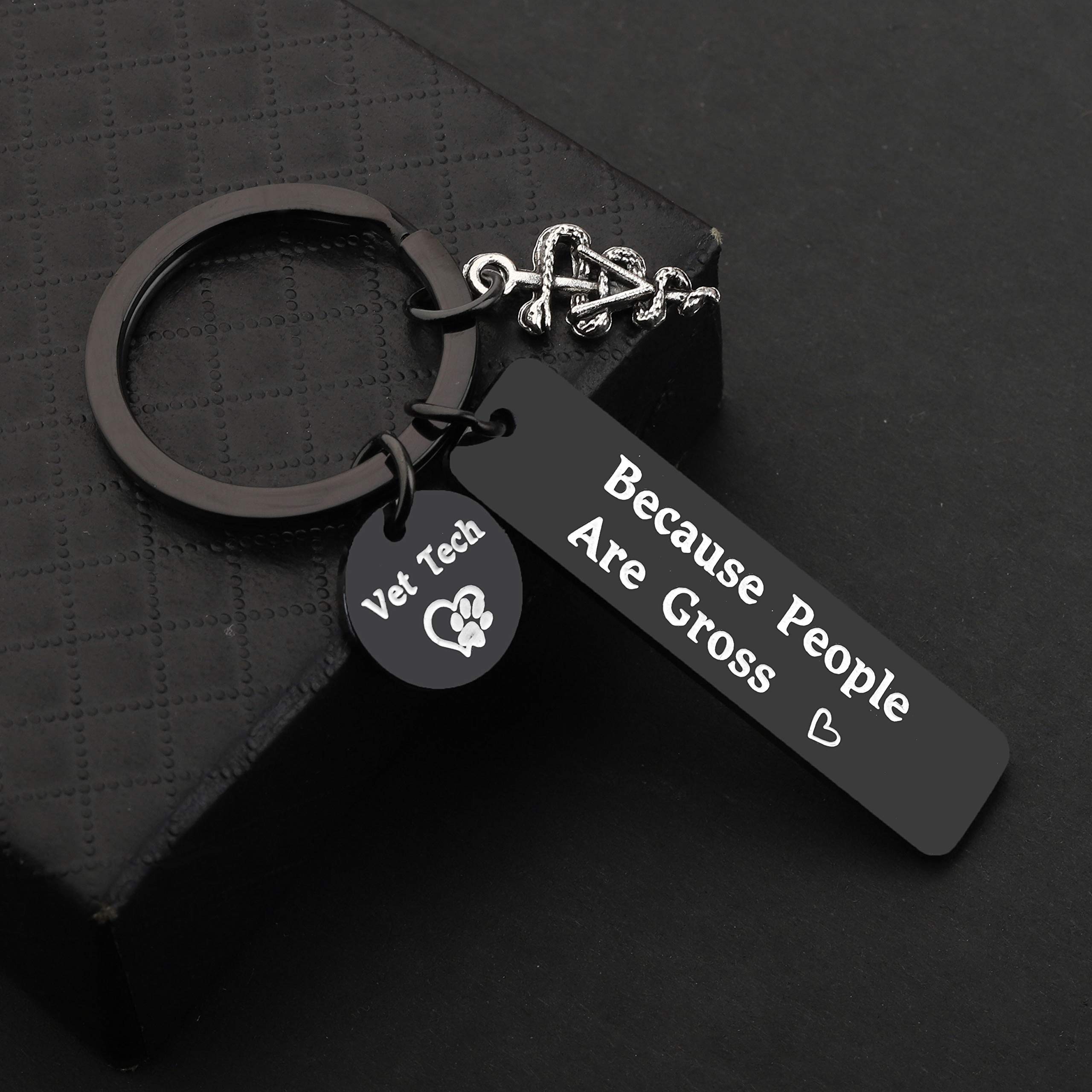 MAOFAED Vet Techs Gift Funny Veterinary Technician Gift Because People Are Gross Veterinarian Keychain Vet student gift Veterinarian Graduation Gift (because people are gross black)