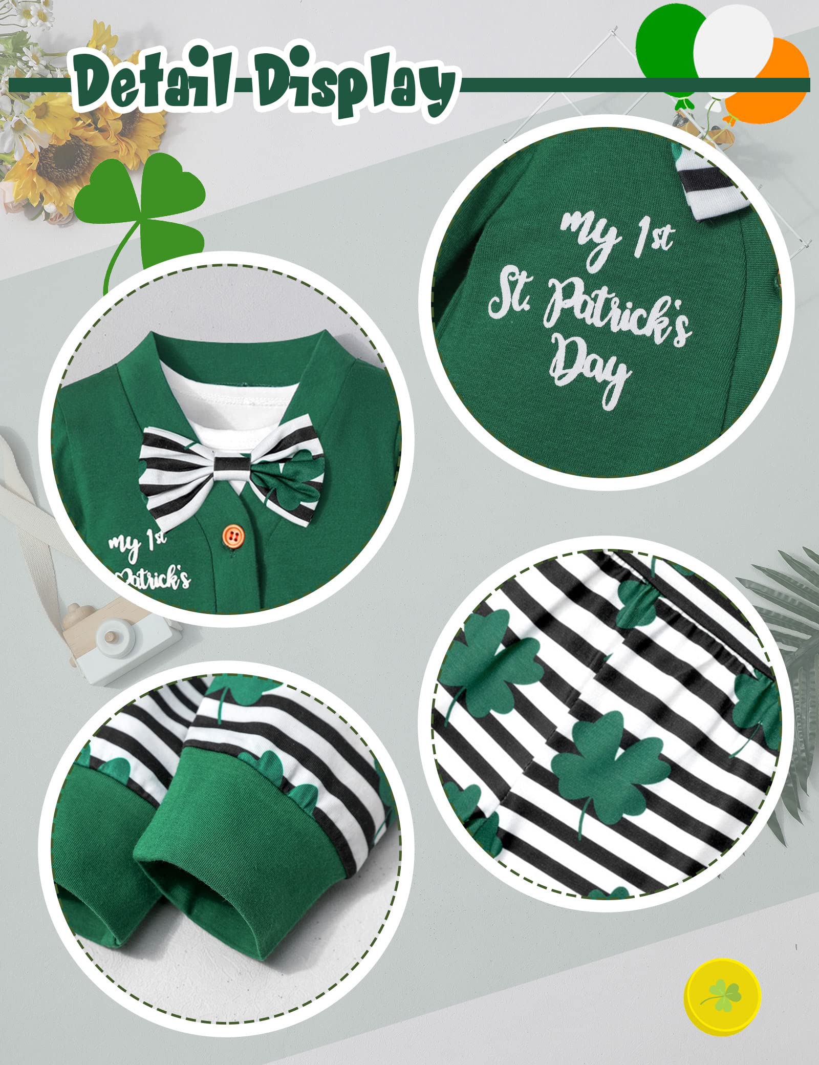 WIQI my first St. Patrick's Day baby boy outfit white short sleeve shirt trousers St. Patrick's Day baby boy clothes