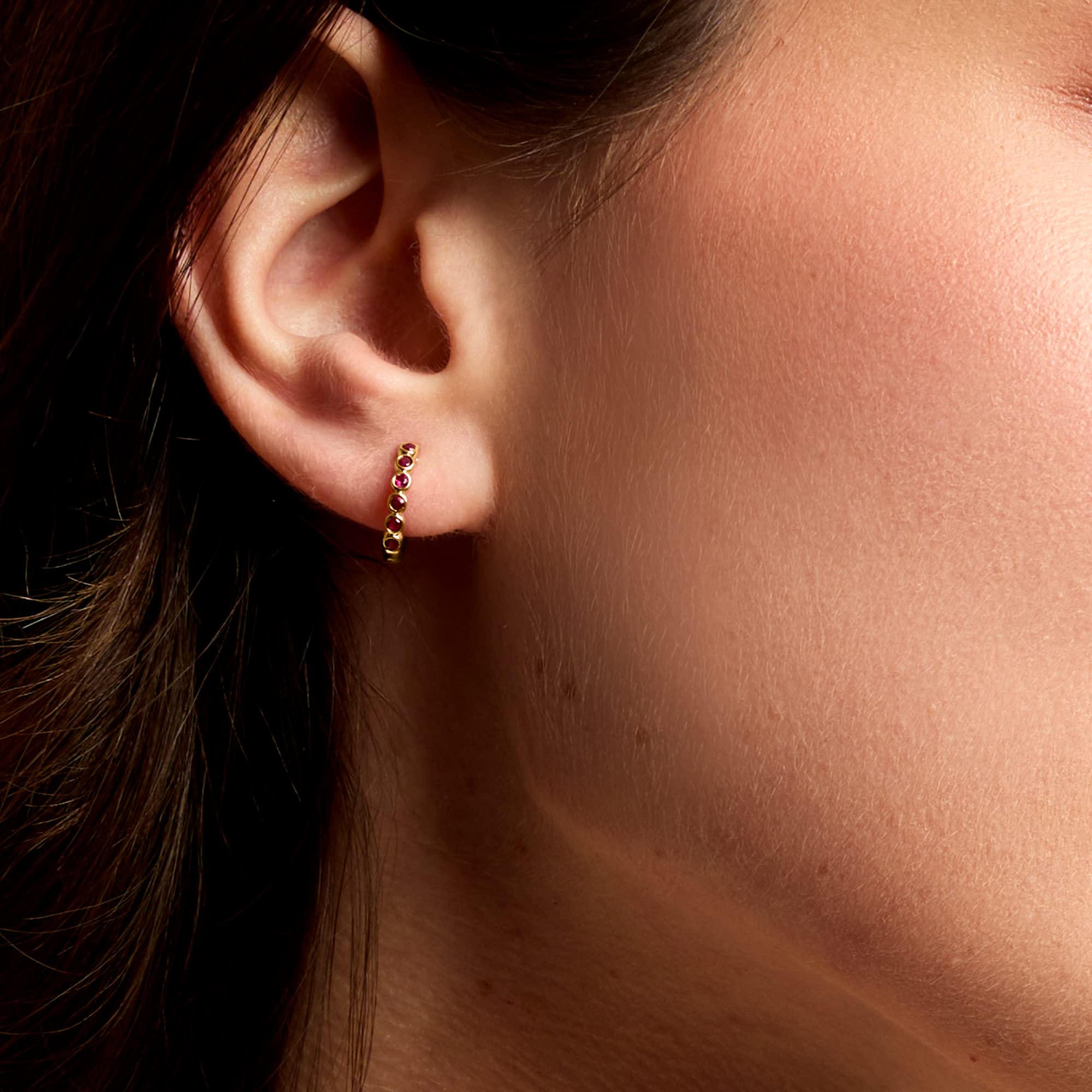 RS Pure by Ross-Simons 0.20 ct. t.w. Ruby Huggie Hoop Earrings in 14kt Yellow Gold