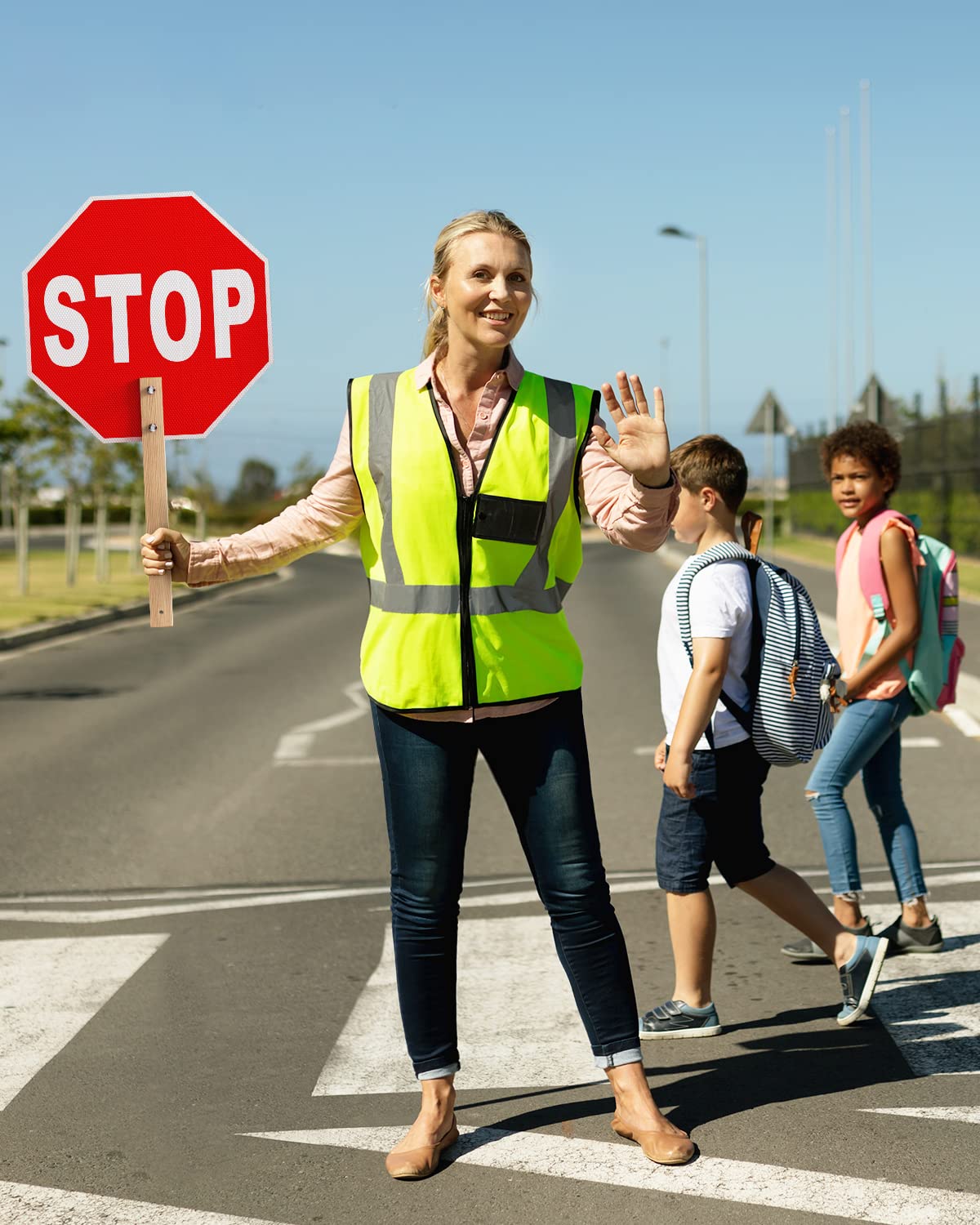 Stop Slow Sign, Double Sided Street Slow Warning Reflective Signs, 13x13in Octagon Rust Free Aluminum, with Bamboo Handle, UV Protected and Waterproof, Weather Resistant, Durable Ink, Easy to Mount