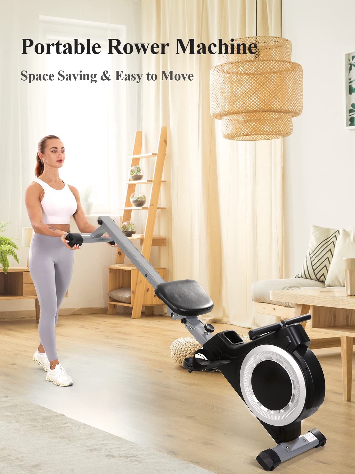 Rowing Machine for Home Use Magnetic Folding Rower Exercise Whole-Body Training Equipment with 16 Levels Resistance