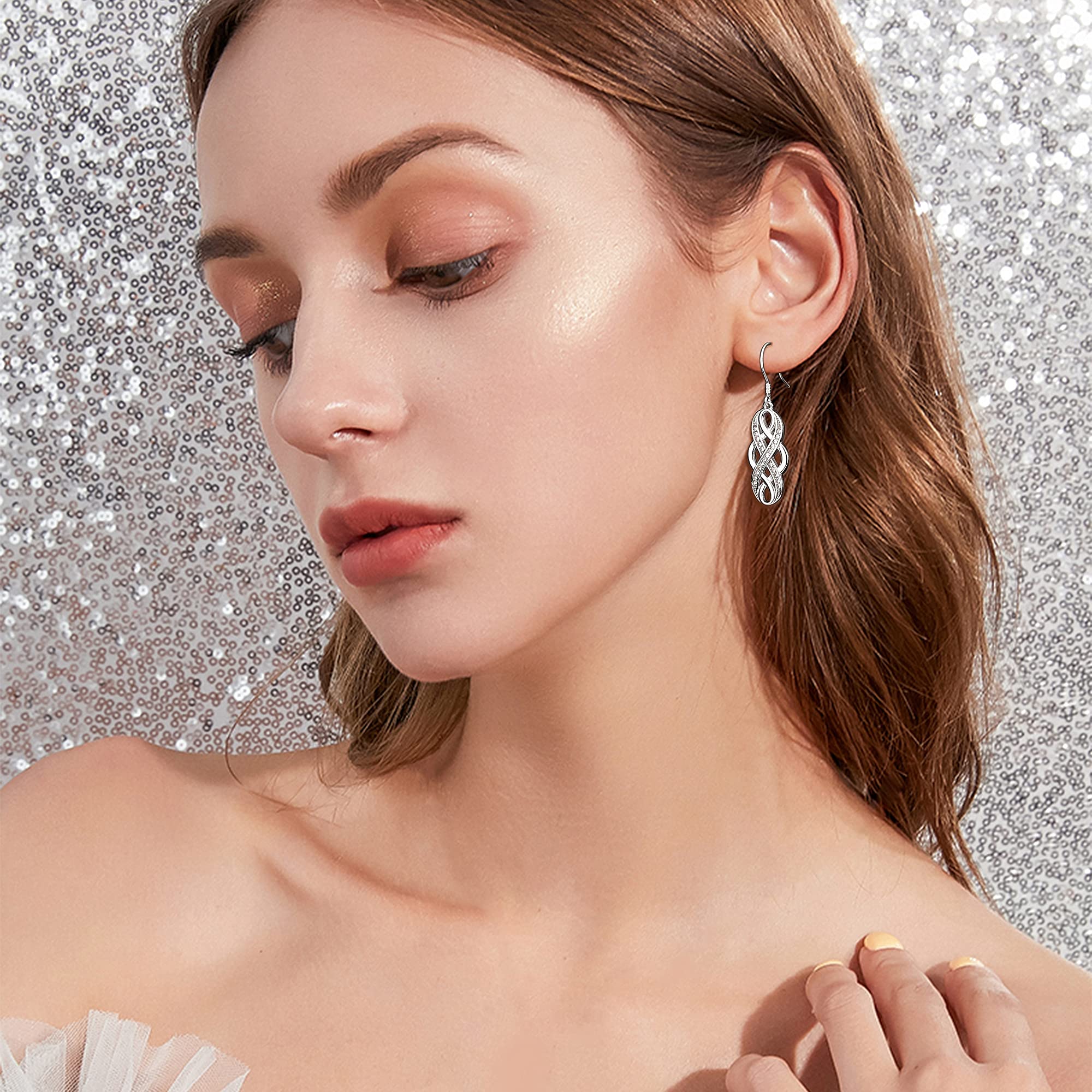 MUSECLOUD Rose Gold Plated Celtic Knot Dangle Earrings 925 Sterling Silver Infinity Earrings Good Luck Irish Celtic Eternity Knot Earrings Minimalist Jewelry For Women