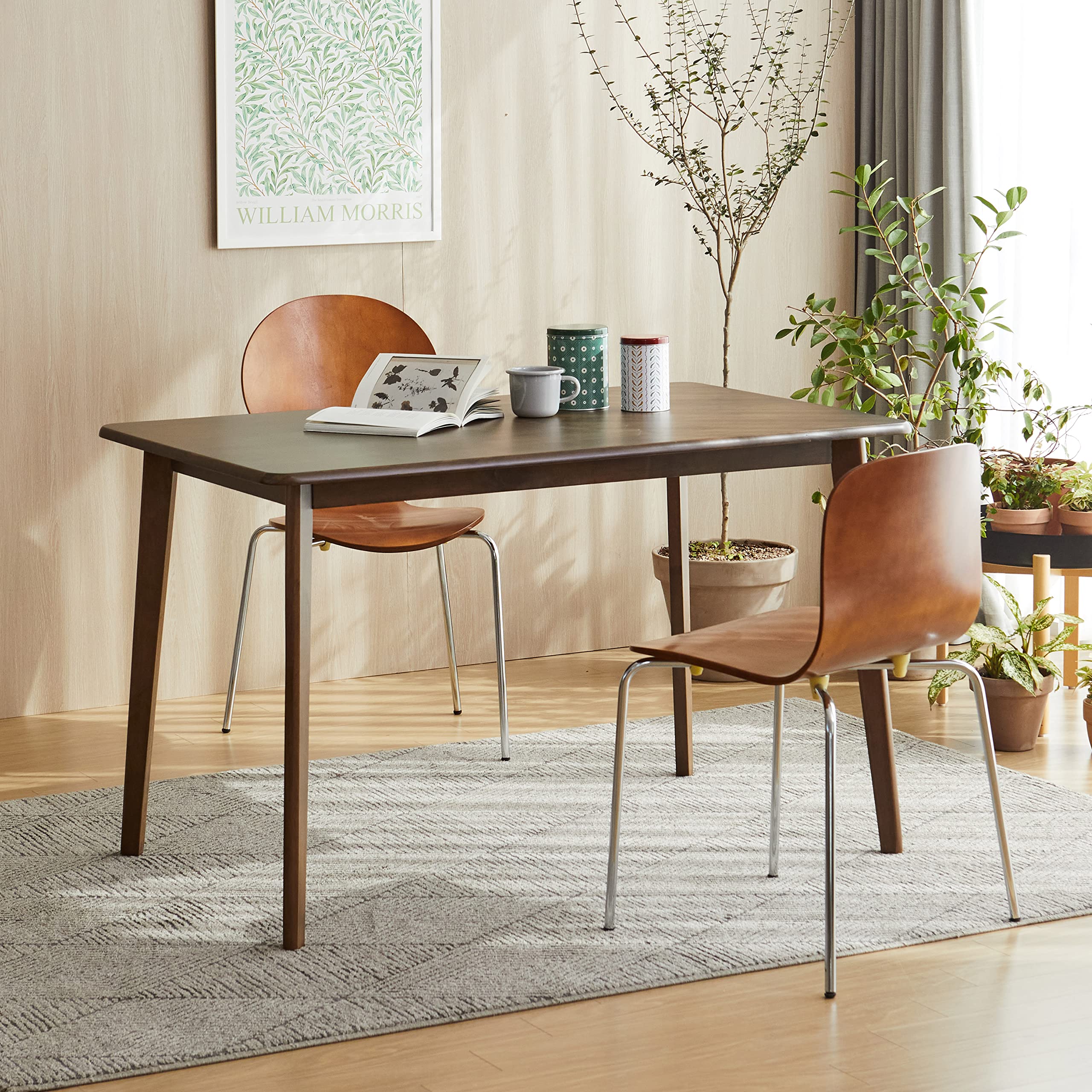 Livinia Canberra 47.2" Rectangular Wooden Dining Table/Mid Century Modern Malaysian Oak Kitchen Table (Walnut) Table Only