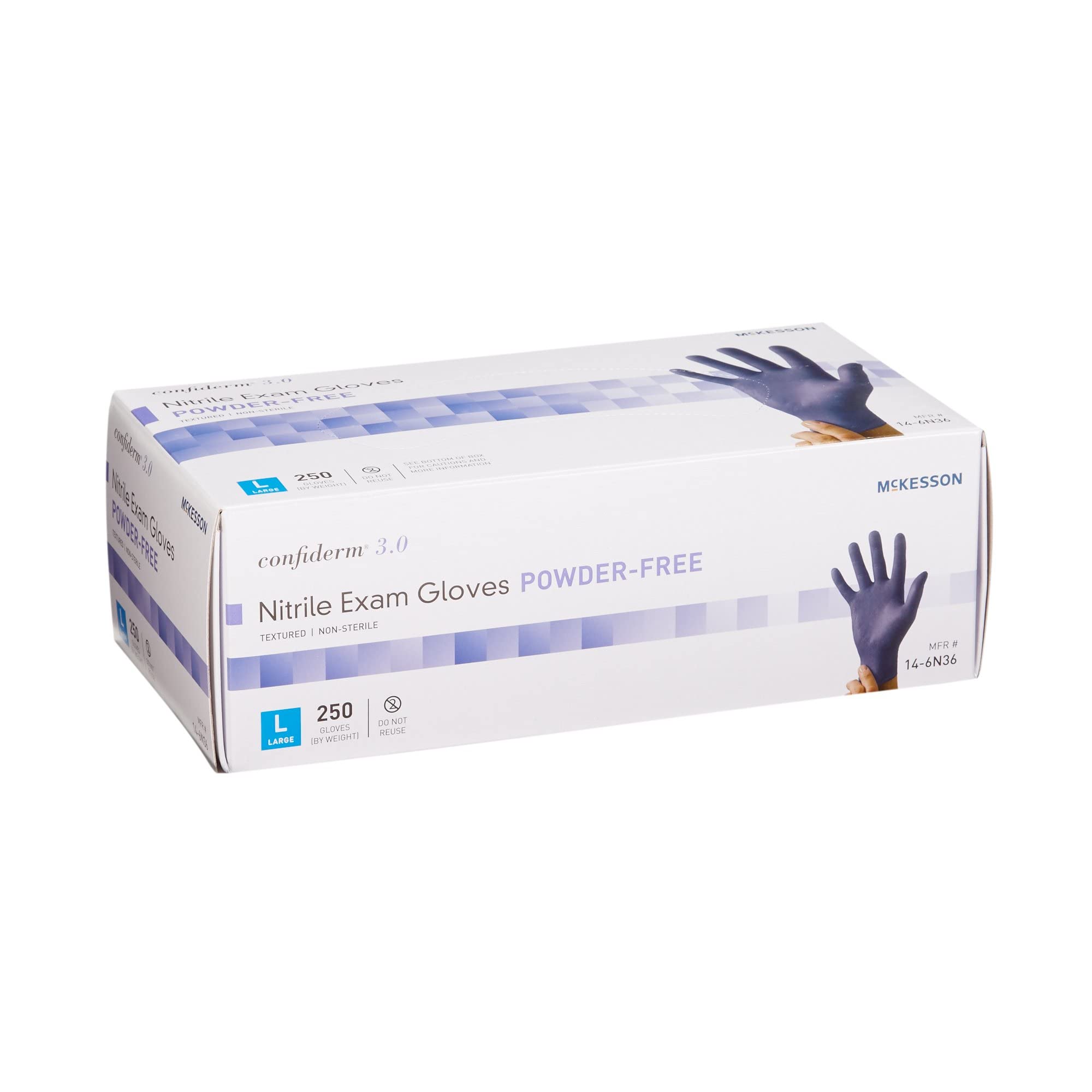 McKesson Confiderm 3.0 Nitrile Exam Gloves - Powder-Free, Latex-Free Medical Gloves, Ambidextrous, Disposable, Non-Sterile - Dark Blue, Size Large, 250 Count, 1 Box