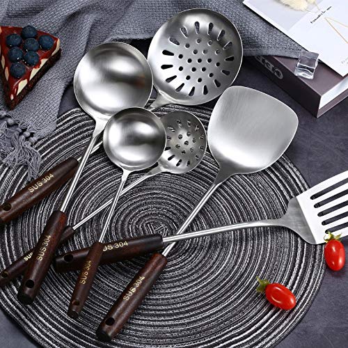 LMMDP 304 Stainless Steel Spatula Soup Spoon Colander Kitchen Set Kitchen Supplies Wooden Handle Shovel Cooking Cooking Spoon Shovel