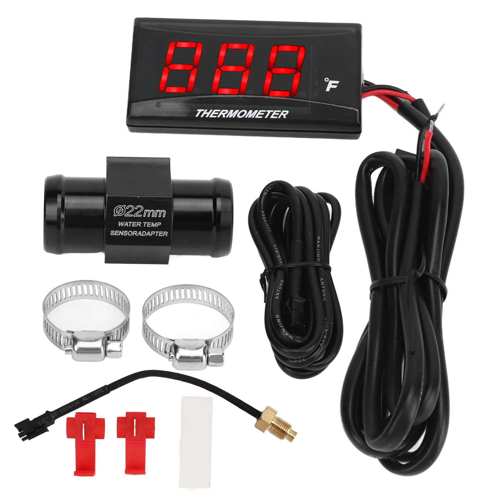 Water Temperature Gauge, Motorcycle Water Temperature Gauge DC12V Precise LCD Display for Modification (Red)