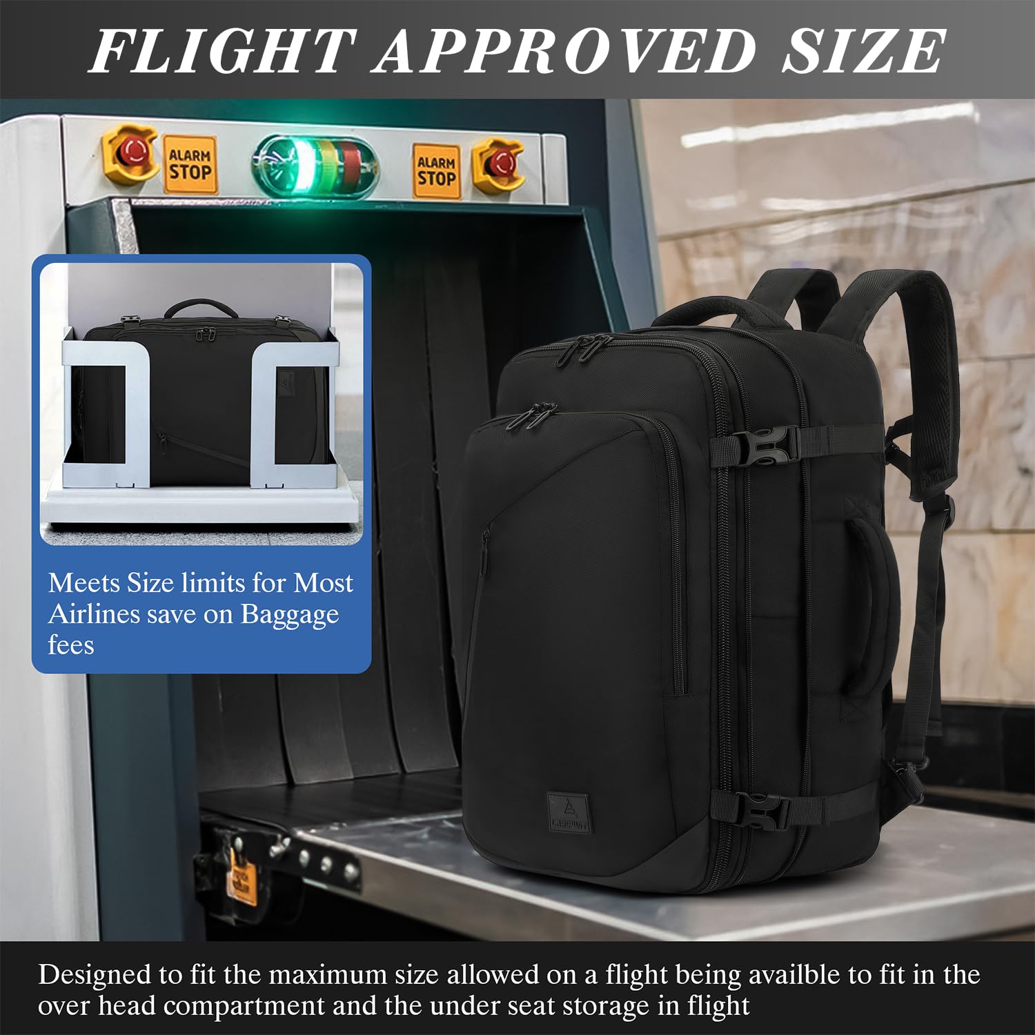 Laripwit Carry on Backpack, 42L Large Travel Laptop Backpack Expandable Airplane Approved Business Backpack for Men Lightweight Casual Daypack- Suitable for Business Trip, Black
