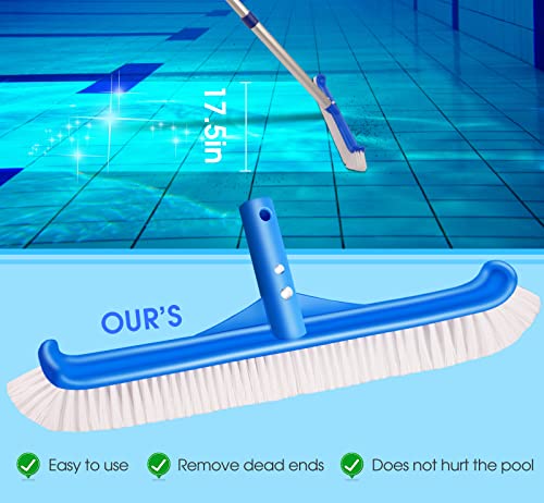 TidyMister Pool Brushes for Cleaning Pool Walls Strong Pool Brush Head for Inground & Above Ground Pools 90 Degrees 17.5'' Pool Scrub Brush for Corners, Curves,Steps,Ladders,Professional Pool Cleaner