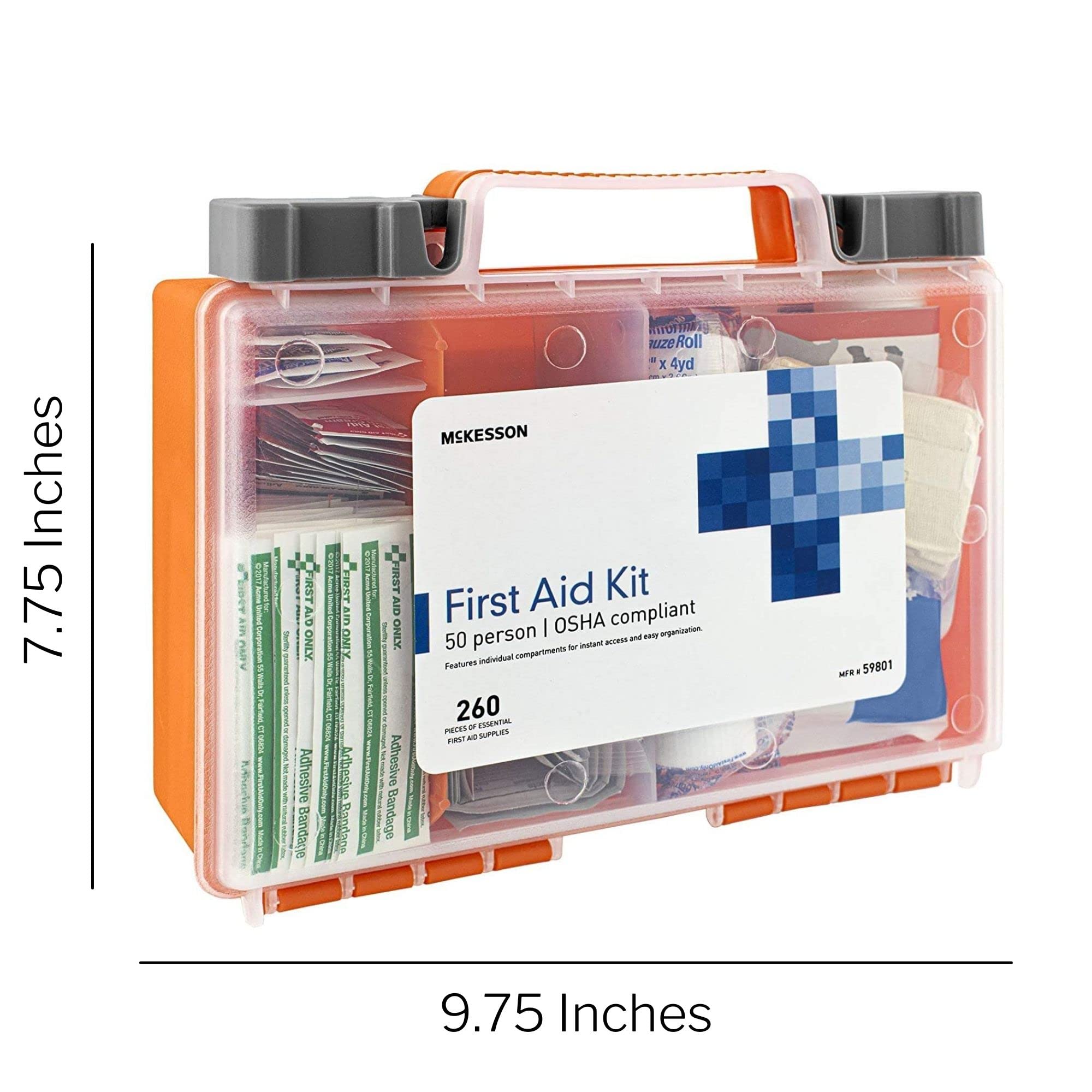 McKesson First Aid Kit, 260 Pieces, OSHA Compliant 50 Person Kit for Car, Home, Office, Camping, Travel