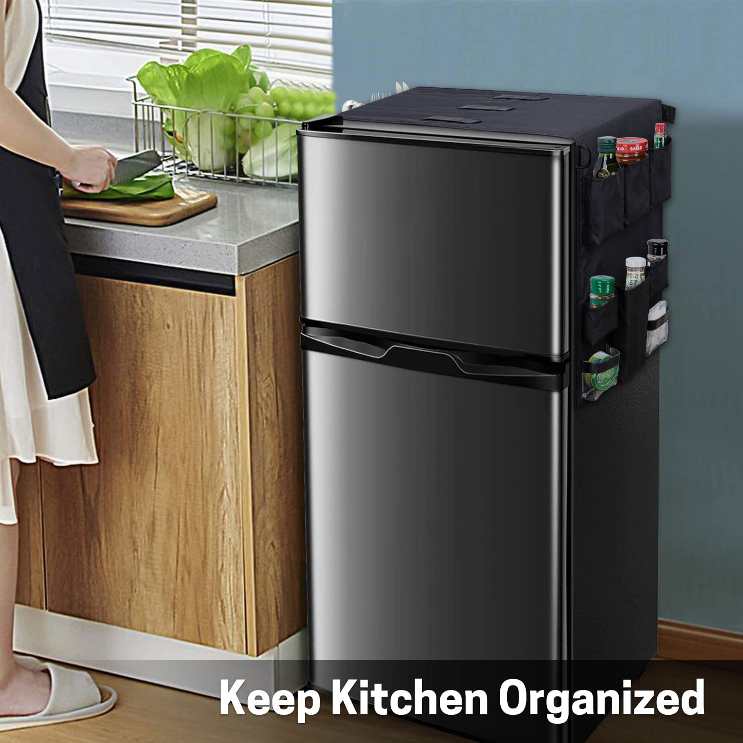 SWISSELITE Mini Fridge Caddy Organizer,Over the Fridge Storage Organizer,Fridge Caddy Hanging Organizer Waterproof with 18 Pockets for Dorm Kitchen Office Home