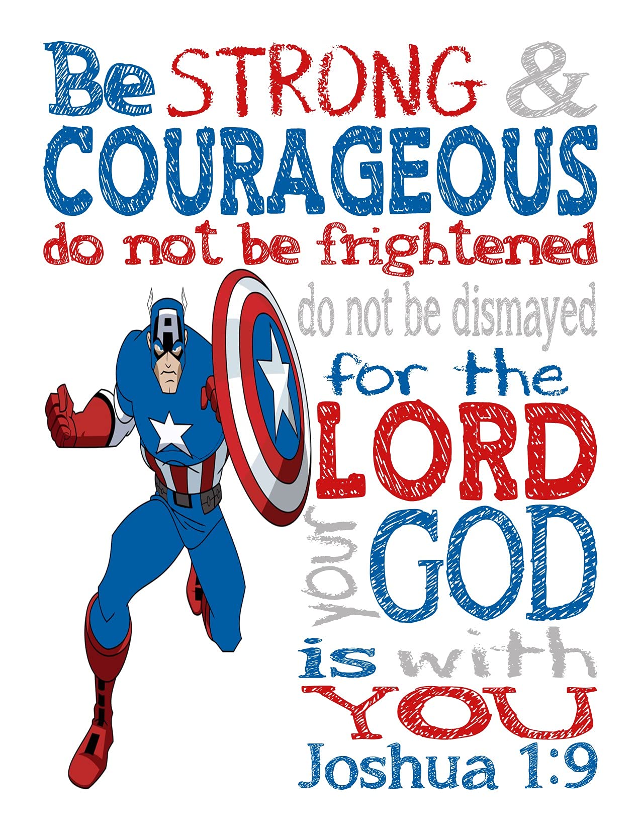 Superhero Christian Nursery Set of 4 Unframed Prints - Captain America, Hulk, Ironman and Spiderman with Bible Verses