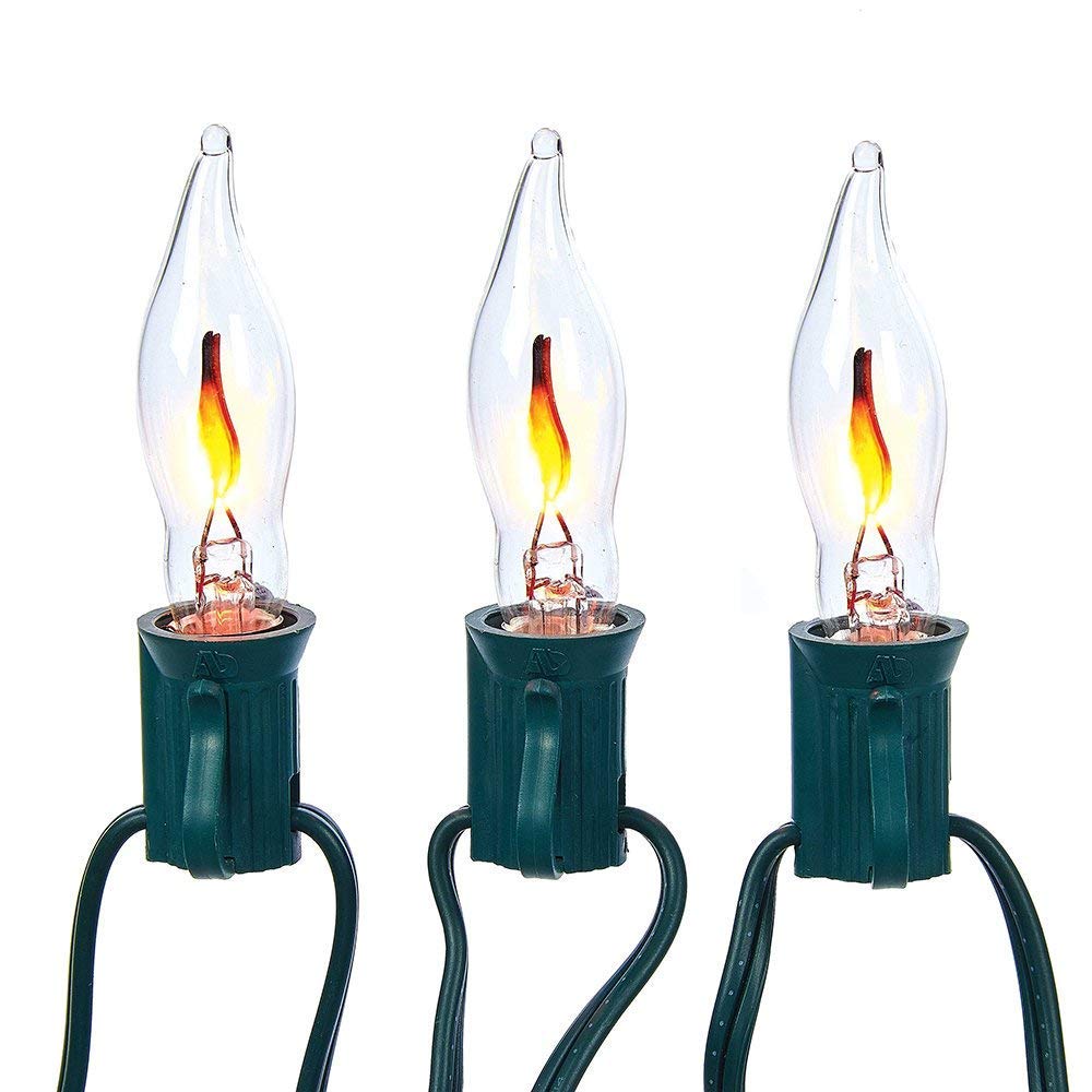 MaoTopCom 12 Pack Flicker Flame Light Bulbs, Crystal Clear, E12 Candelabra Base Replacement Bulbs for Electric Window Candles, Indoor/Outdoor String Lights, 3 Watt, 110 Volts