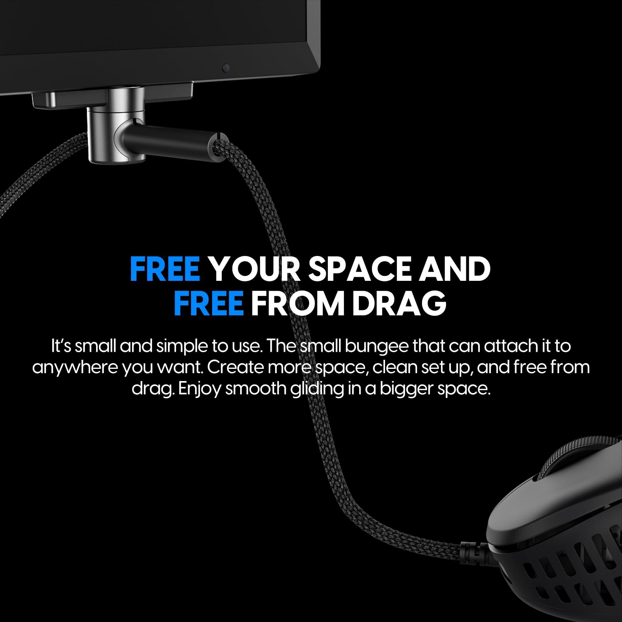 Pulsar Gaming Gears - Micro Bungee : Drag-Free Wired Mouse Support - Super Compact Size - Keep Your Set up Clean - Attach it to Your Monitor - Get More Space (Single Pack)