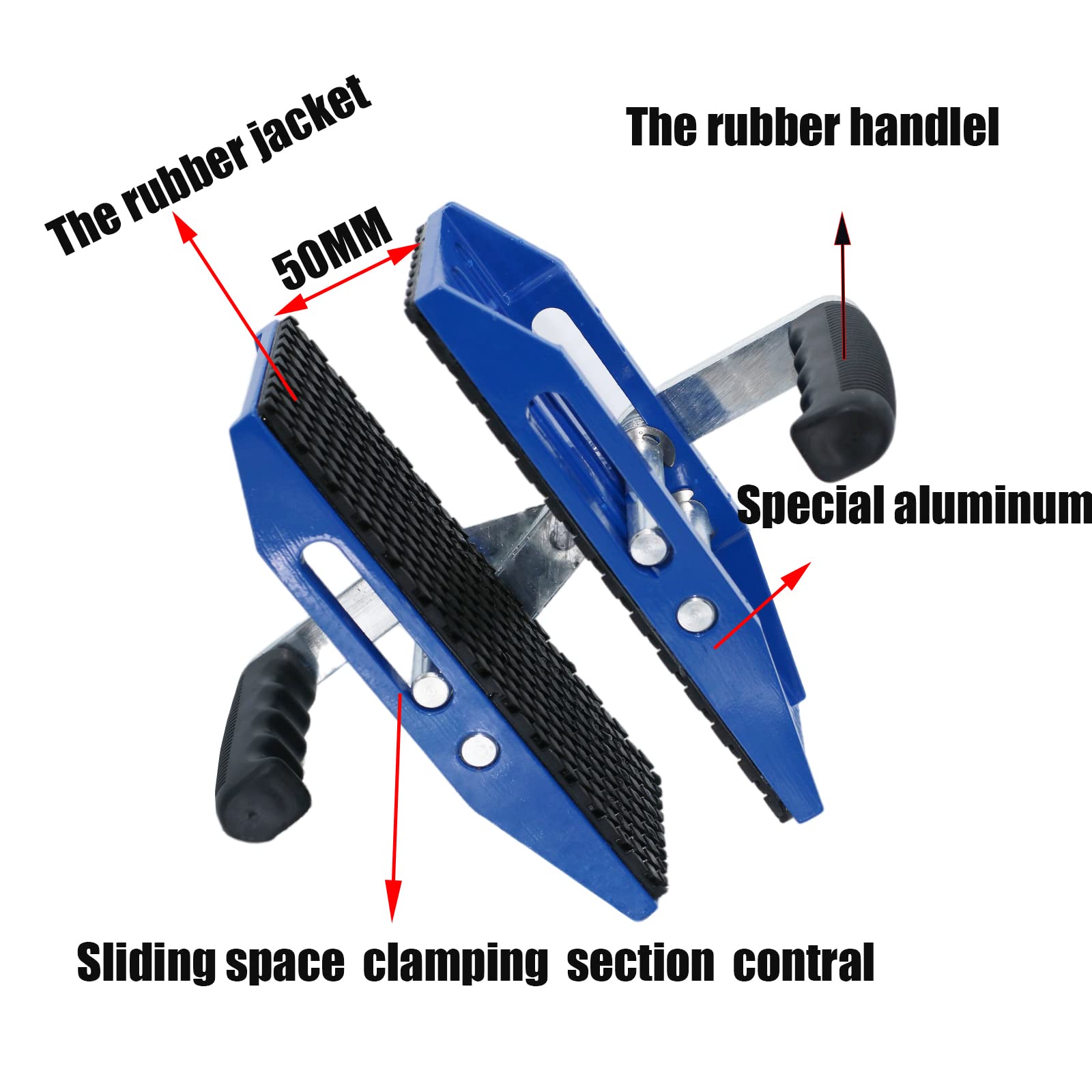 TIEKJOT 2 Pack Granite Carrying Clamps Double Handed Stone Carry Clamp Heavy Duty with Rubber-lined(0-2.36in) 660lbs Lifting Tools Panel Carriers for Glass Quartz Slabs Mable