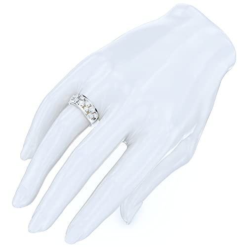 PRSTANI Sterling Silver Fashion Split Shank Bubbles Simulated Round Brilliant Cut Diamond Ring Wedding Band (5.5)