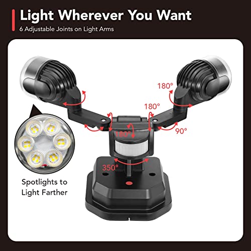 OREiN Led Flood Light Outdoor Motion Sensor, 450° Wide Adjustable 12W(150W Equiv) 5000K Security Lights with 3 Modes, IP65 Waterproof Motion Detector Light for Outside, Garage Patio House(Black)
