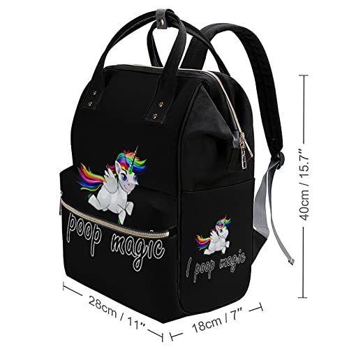 Unicorn I Poop Magic Diaper Bag Backpack Large Capacity Mommy Bags Multifunction Nappy Bag Travel Back Pack Black-Style