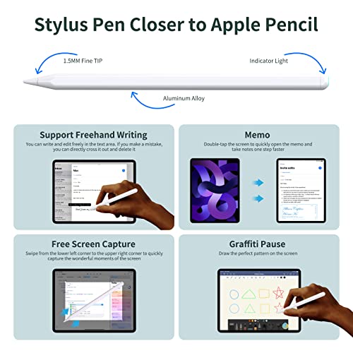 Wireless Charging Pencil for iPad with and Tilt Sensitive, Palm Rejection, iPad Pencil 2nd Generation Compatible with iPad Pro 11 inch 1/2/3/4, iPad Pro 12.9 Inch 3/4/5/6, iPad Air 4/5, iPad Mini 6
