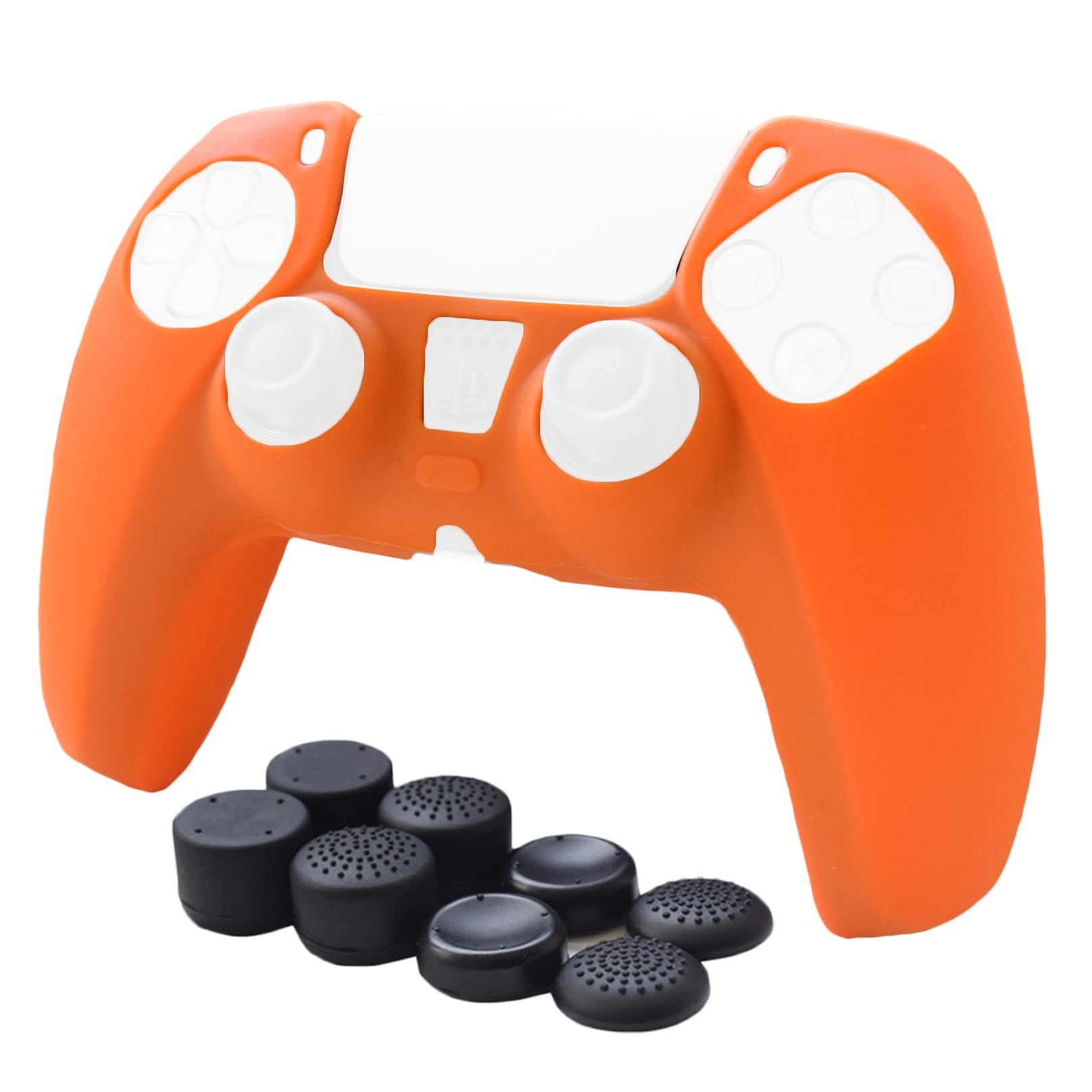 Pandaren PS5 Controller Skin, Silicone Soft PS5 Controller Cover for Sony Controller Sweat-Proof Anti-Slip Silicone Grips Hand Grip with 8pcs FPS Pro Thumbsticks Cap Protector(Orange)