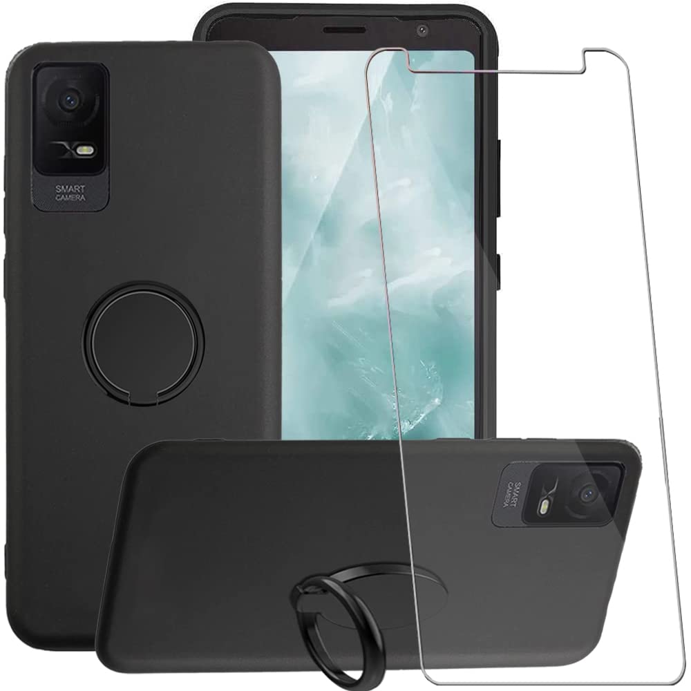 LosruGir for TCL ION X Case, Slim Matte Anti-Scratch Shockproof TPU Soft Edge Bumper Flexible 360 ° Magnetic Rotating Bracket Case Cover with Glass Screen Protector, Black