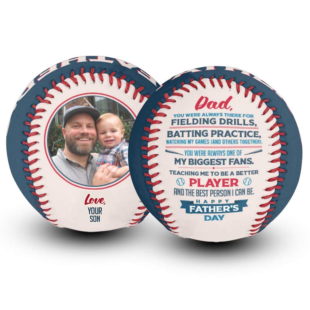 Make-A-Ball Custom Father's Day Photo Softball Gift Personalized Picture for Dad, Father, Grandpa, Grandfather (DAD from Son - Retro Navy)