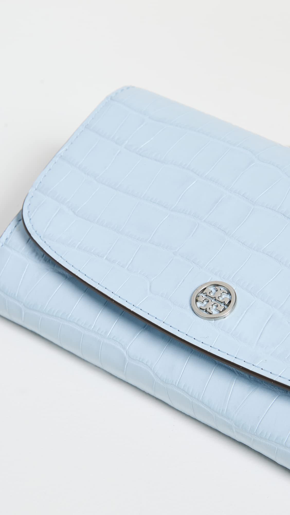 Tory Burch Women's Robinson Embossed Chain Wallet, Blue Mist, One Size