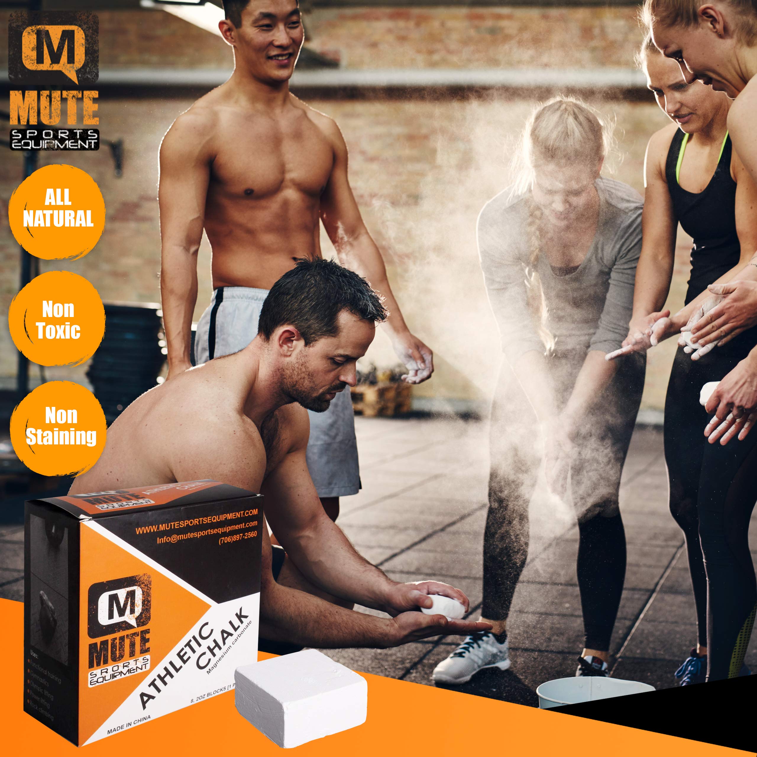 Mute Premium Athletic Gym Chalk Blocks 2 oz. 8 Pack Box | 1 Pound | Magnesium Carbonate | Weightlifting, Gymnastics, Rock Climbing, Olympic Lifting