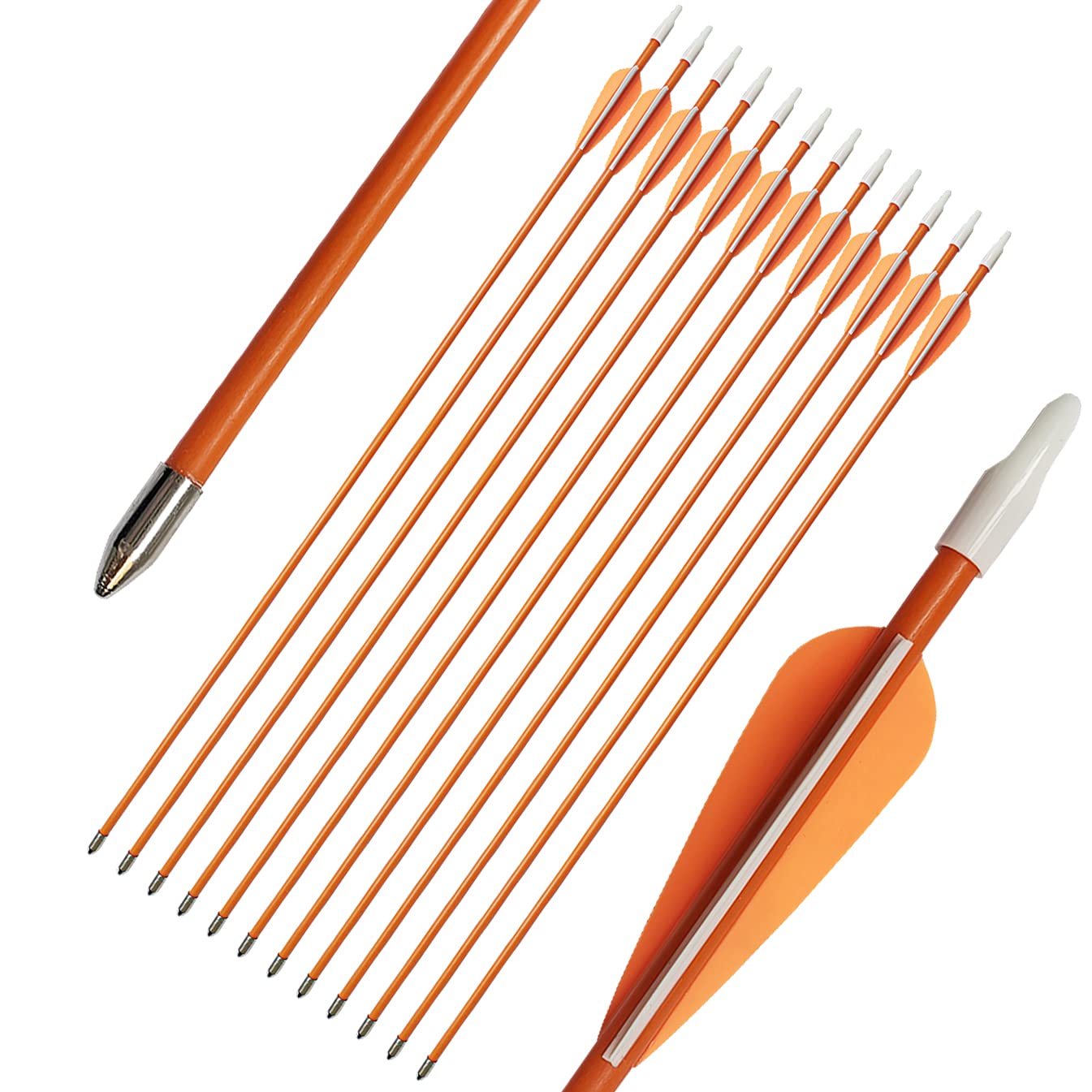 PANDARUS Youth Safetyglass Arrows 28" Fiberglass Archery 26" Target Practice Arrows(Pack of 12) (28 inch Orange)