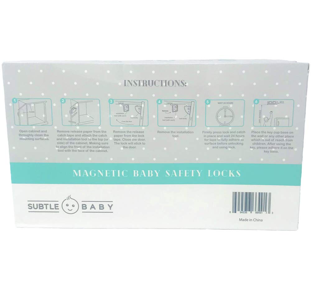 Magnetic Baby Safety Locks for Cabinets and Drawers by Subtle Baby - Strong Adhesive. No Screws Needed. Keep Kids Safe Child Proofing Kitchen and Bathroom. Installation Tool. Unlock or Lock Setting.