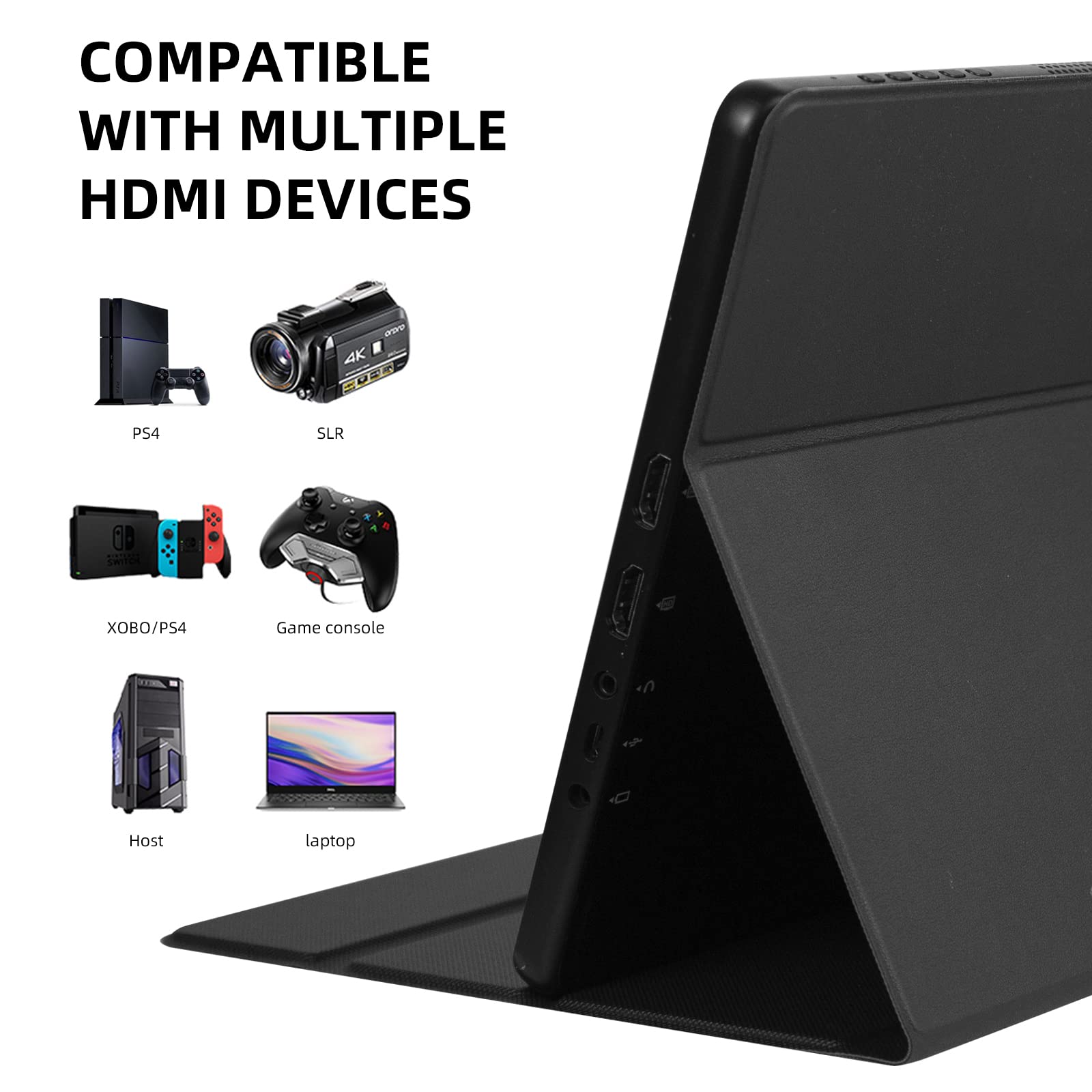 Thinlerain Portable Monitor for Laptop 14 Inch Full HD 1080P 1920 × 1080 Resolution, HDMI Computer Display IPS with 2×HDMI 1×Micro USB Speakers for Laptop PC PS4 Xbox Phone