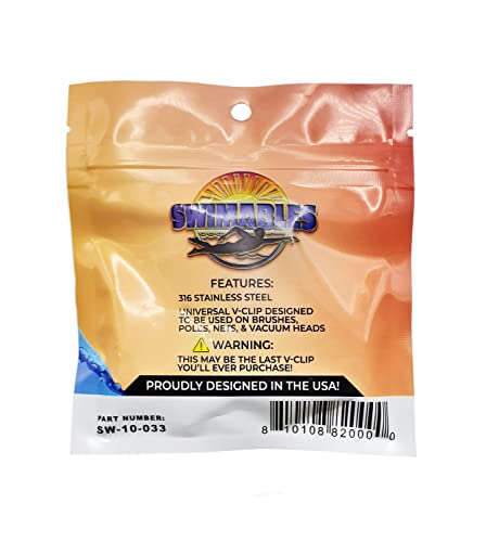 Swimables Stainless Steel Universal V-Clip for All Swimming Pool and Spa Skimmer/Nets, Brushes or Poles - Works for Above Ground or Inground Pools - 3 Pack