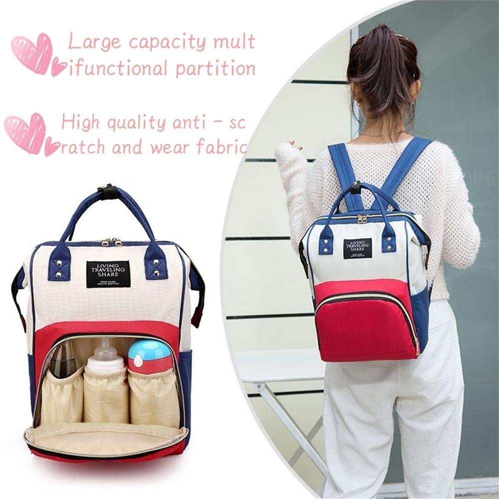 MLBCARE baby bag back pack large-capacity multi-functional fashionable shoulders diaper backpack mother's portable baby care bag Separate storage (Red white blue)