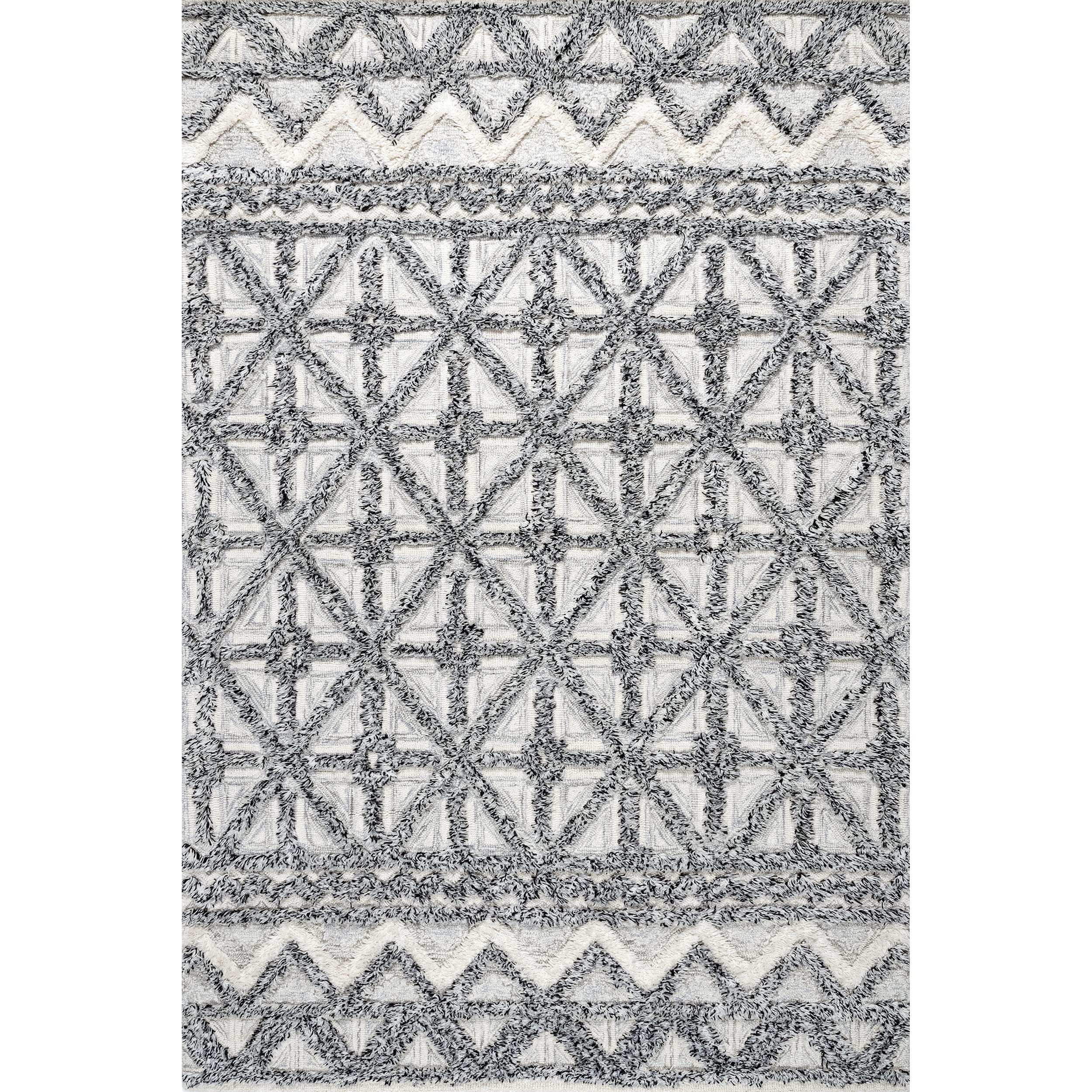 nuLOOM Mcclaire Handmade High Low Wool Shaggy Geometric Diamonds Area Rug, 8x10, Grey
