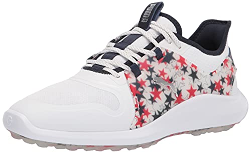 PUMA Men's Ignite Fasten8 USA Golf Shoe, White-Navy Blazer-High Risk Red, 7