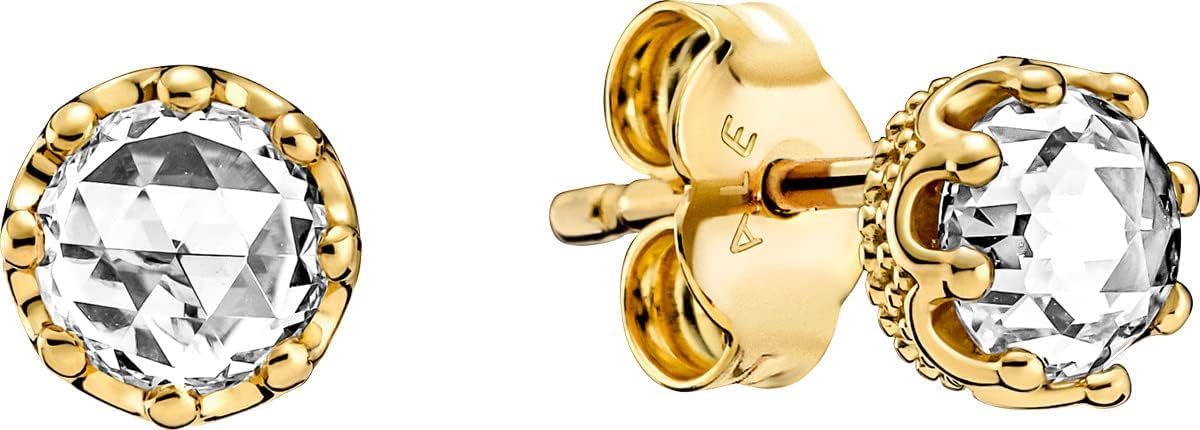 PANDORA Clear Sparkling Crown Stud Earrings - Great Gift for Her - Stunning Women's Earrings - 14k Gold & Cubic Zirconia, No Gift Box