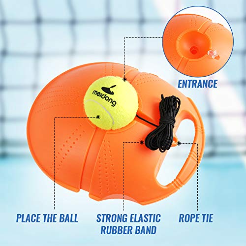 MEIDONG Tennis Trainer Rebound Baseboard with 3 Long Rope Balls Great for Singles Training, Self-Study Practice, Tennis Training Tools for Kids Adults Beginners (Orange)