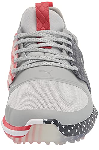 PUMA Men's Ignite Pwradapt Caged USA Golf Shoe, High Rise-Navy Blazer-High Risk Red, 9