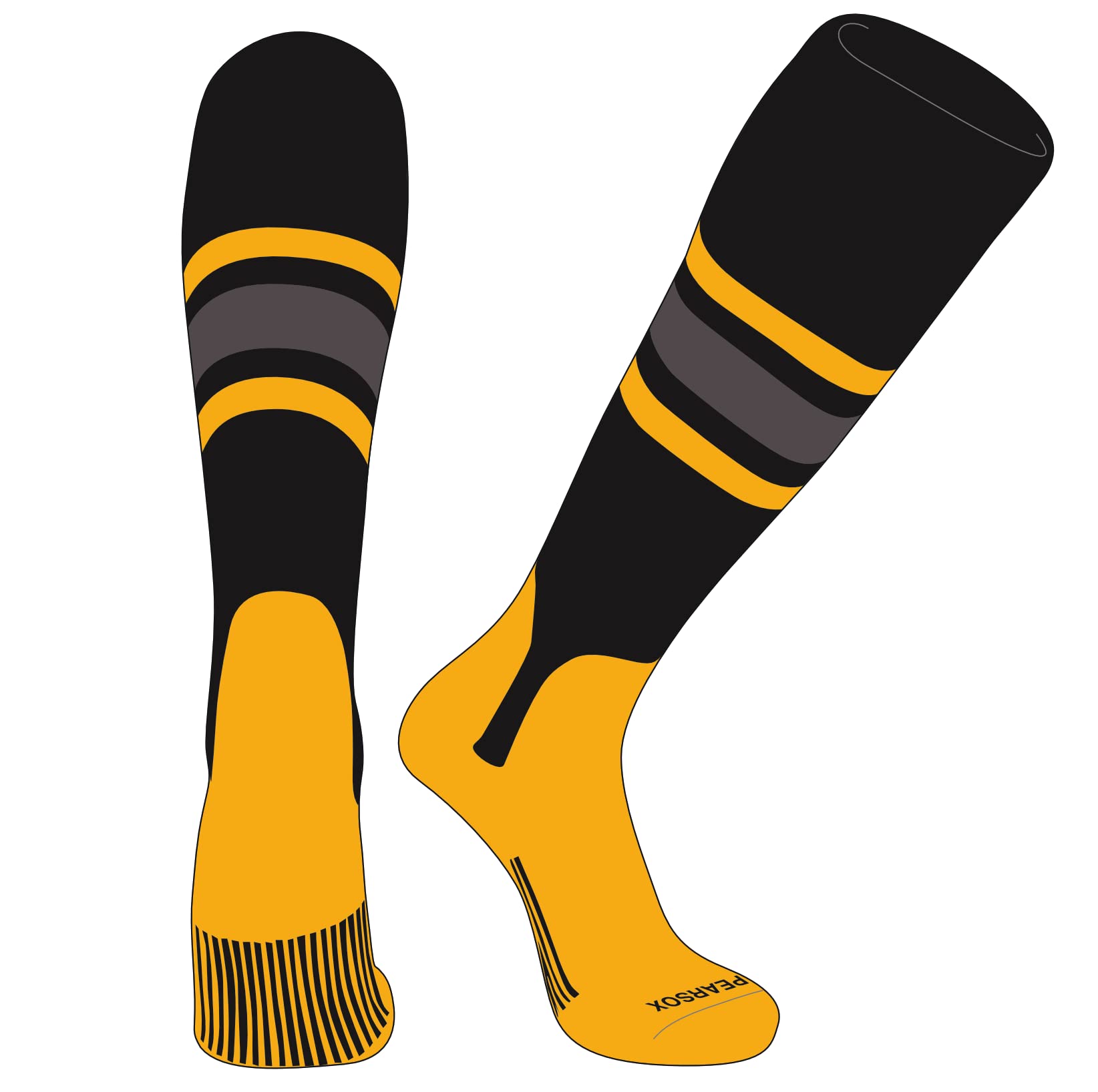 PEAR SOX Elite Baseball Knee High Stirrup Socks (E, 5in) Black, Gold, Graphite, Gold (S)