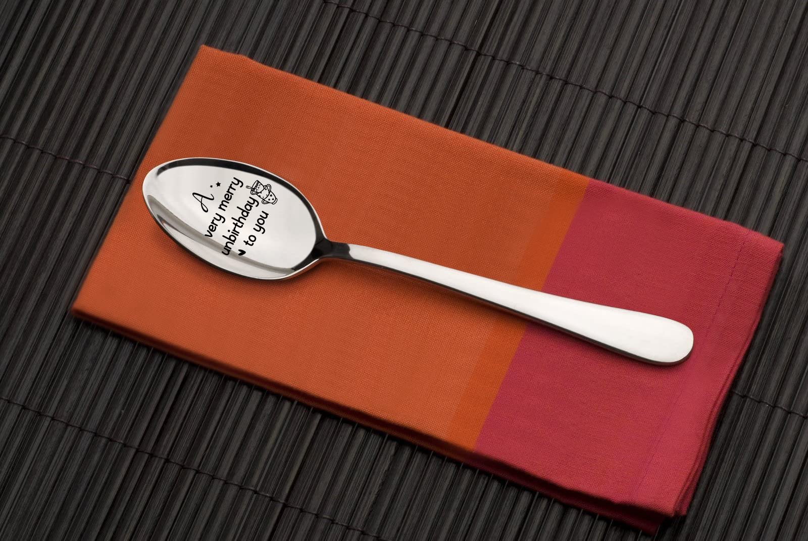 Ptzizi Funny Engraved Stainless Steel Gourmet Spoon, A very Merry Unbirthday to You Coffee Dessert Tea Spoon Gift for Women Silver 1.3x7