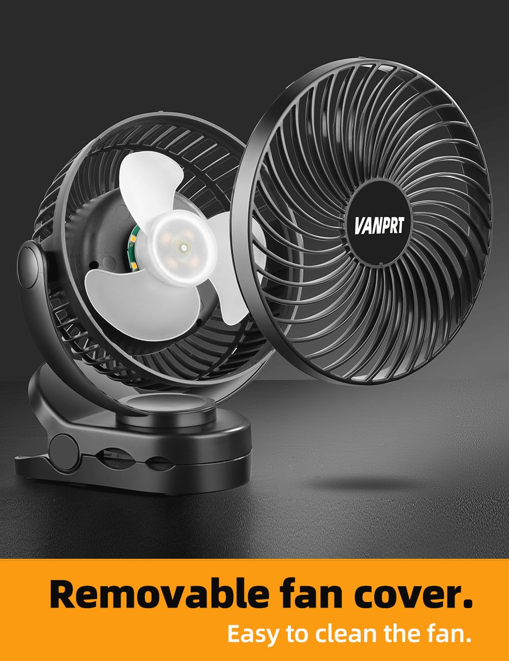 VANPRT 6'' Portable Hanging RV Tent fan with Remote Control,10000mAh Battery Camping Fan with LED light and Timer, 40 Hours Working Time Rechargeable Clip Fan, as Emergency Power - Blue