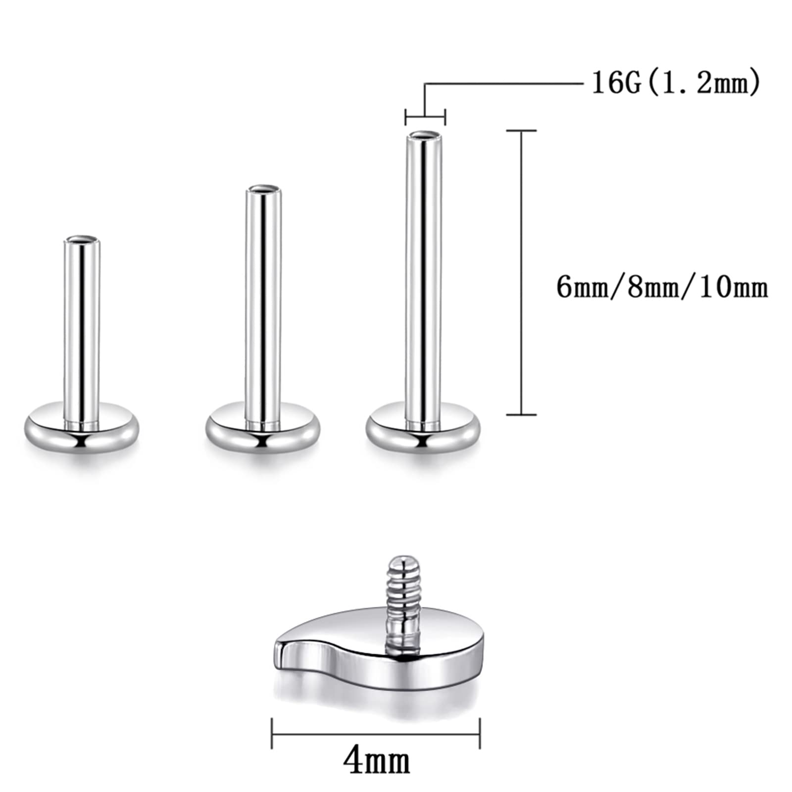 ShineYingTi 16g ASTM F136 Labret Titanium Internally Threaded Earring Helix Tragus Cartilage Ear Piercing Body Jewelery (Heart)