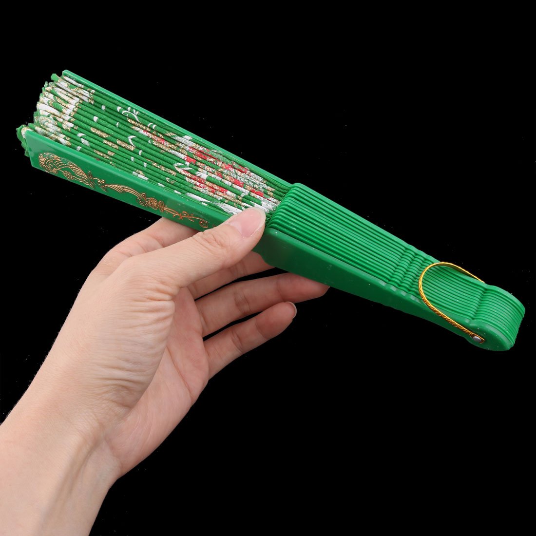 Qtqgoitem Polyester Flower Printed Show Dance Classical Style Foldable Cooling Hand Fan Green (model: d1a 6ed aae 017 dab)